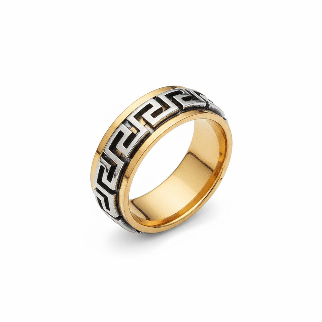 Stainless Steel Greek Spinning Ring | Gold & Silver Meander Design ...