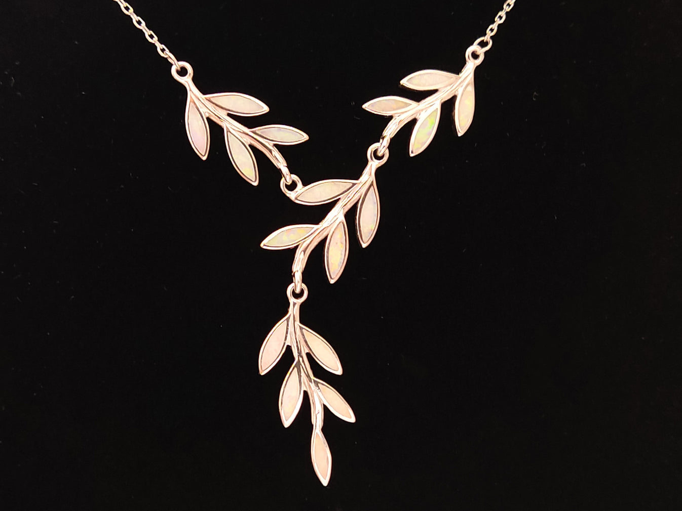 White Opal Leaf Leaves Silver Necklace | Sirioti Jewelry